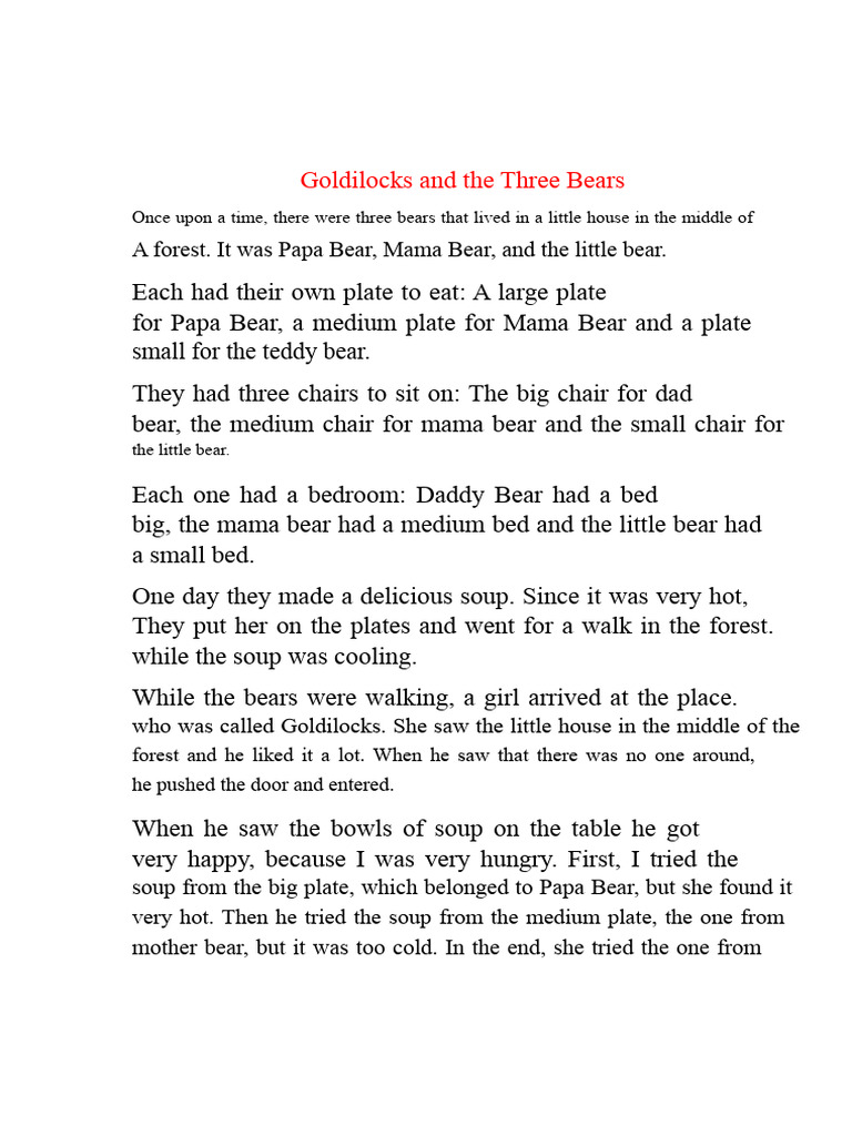 Goldilocks and the Three Bears Story | PDF | Goldilocks And The Three ...