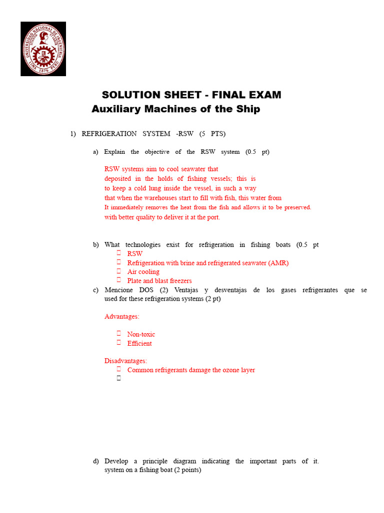 Final Exam MV323 - Solution Manual | PDF | Refrigeration | Ships