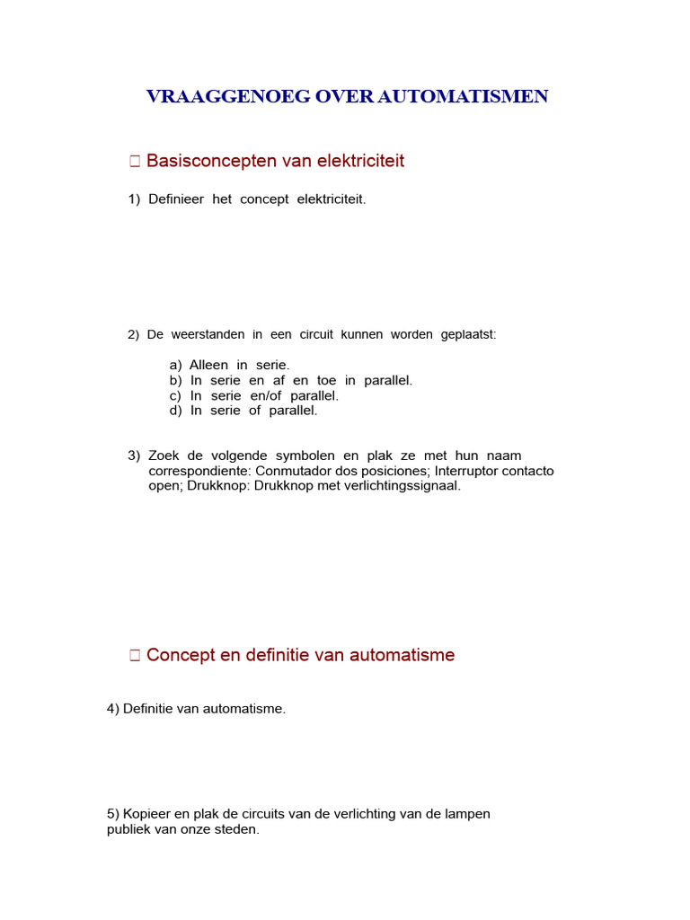 Vraagformulier Elektrische Automatisering | PDF