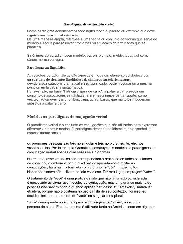 Paradigmas de Conjugação Verbal | PDF | Paradigma | Sintaxe