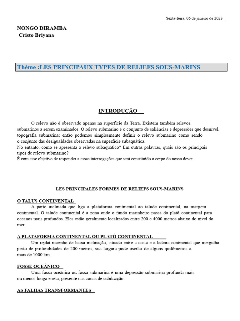 Tipos de Relevo Submarino Explicados | PDF | Solo oceânico | Vulcão