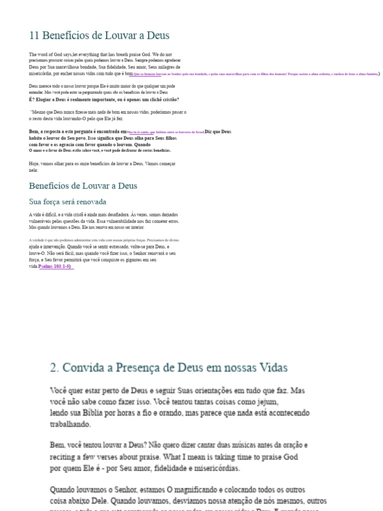 11 Benefícios de Louvar a Deus | PDF | Deus | Fé