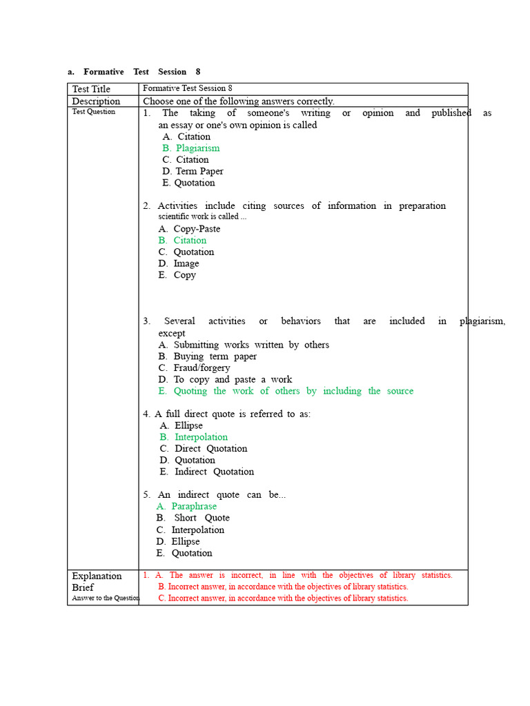 Formative Test Session 8 | PDF | Bibliography | Information