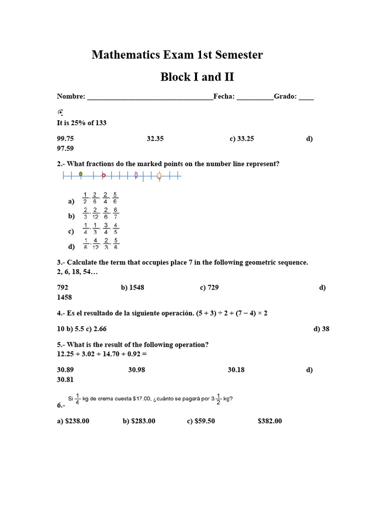1st Semester Mathematics Exam Guide | PDF