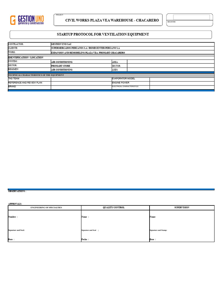 001-HVAC-Startup Protocol For Ventilation Equipment | PDF