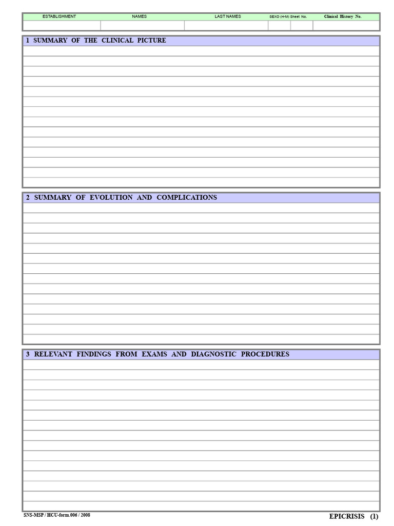 Form. 006 Epicrisis | PDF | Medical Diagnosis | Diseases And Disorders