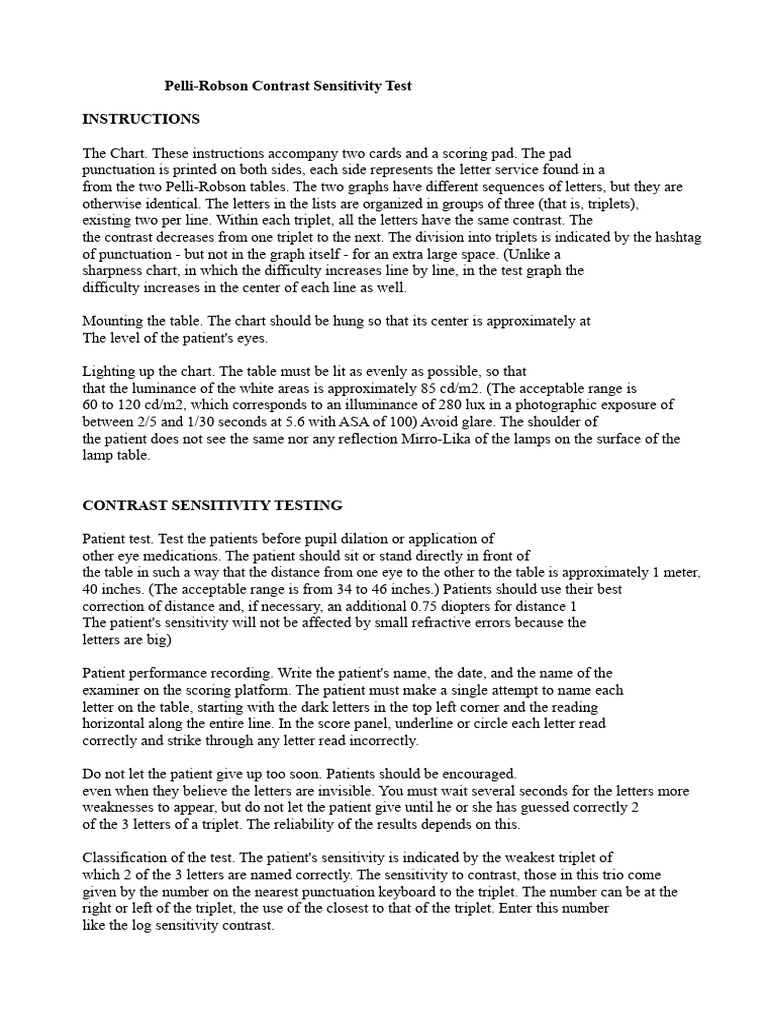 Pelli-Robson Contrast Sensitivity Manual Test Translated Into Spanish ...