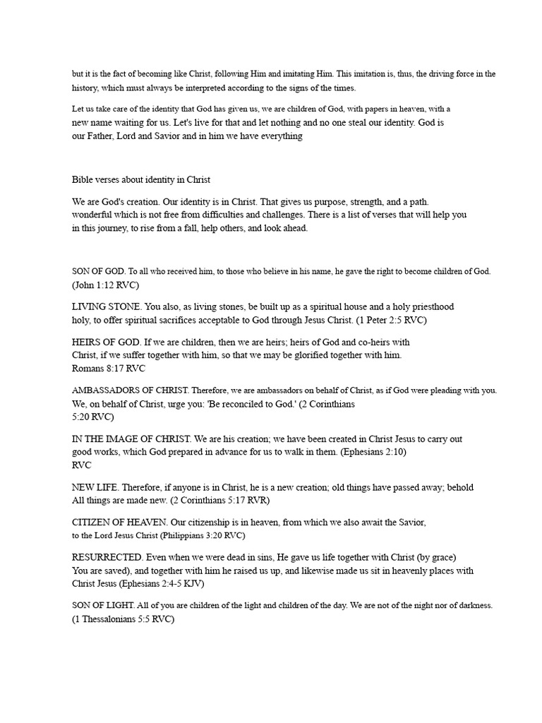 Bible Verses on Identity in Christ | PDF | Jesus | Epistle To The ...