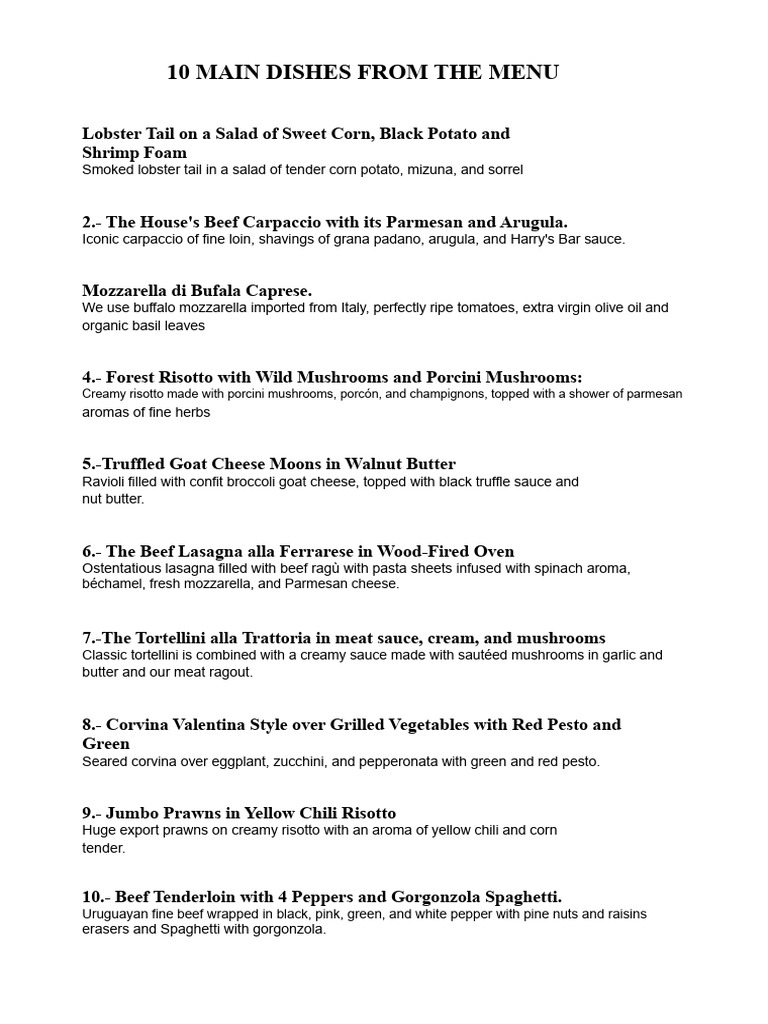 10 Exquisite Main Dishes Menu | PDF