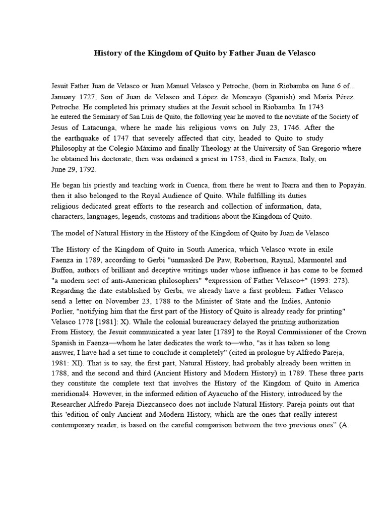 History of Quito by Father Velasco | PDF | Thought | Reason