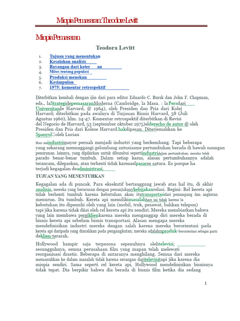 Miopia Pemasaran Theodore Levitt | PDF