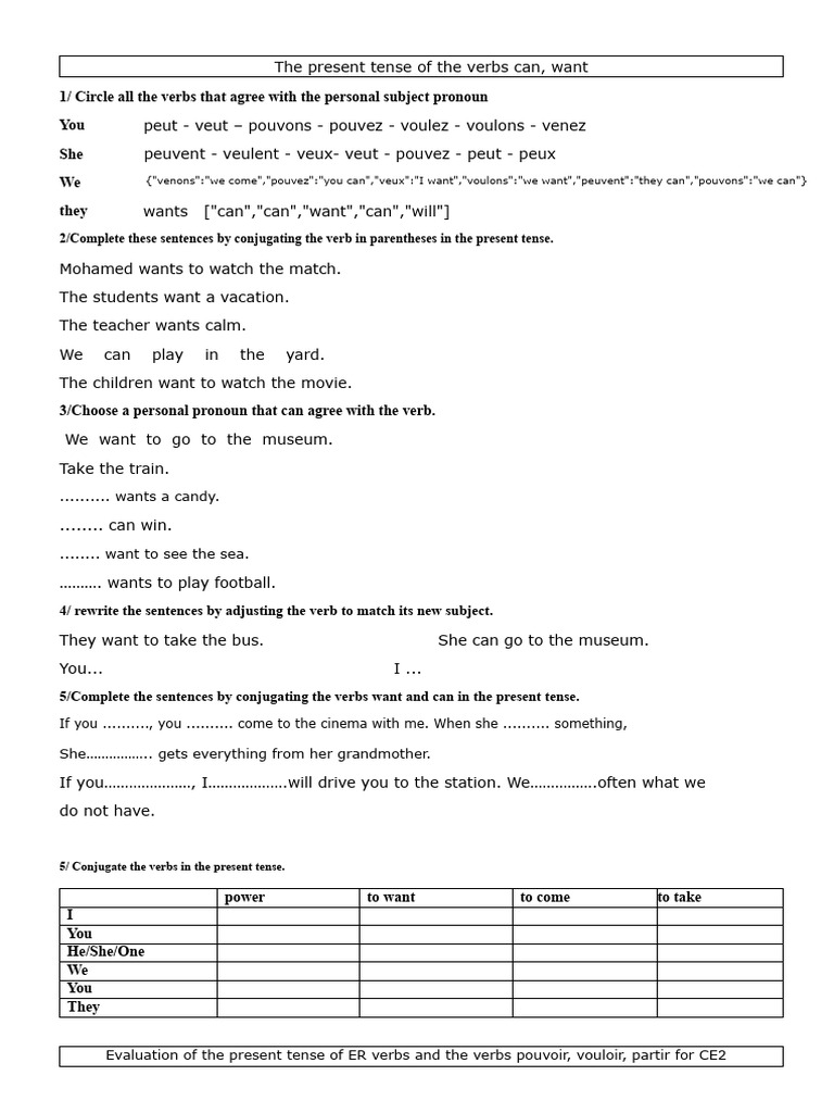 Present Tense Verbs: Can & Want Exercises | PDF | Subject (Grammar ...