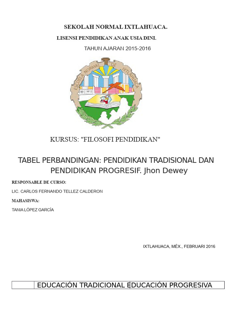 Tabel Perbandingan_ Pendidikan Tradisional dan Pendidikan Progresif | PDF