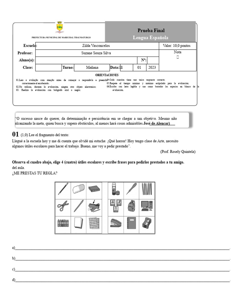 8° Prueba Final de Español 1 | PDF