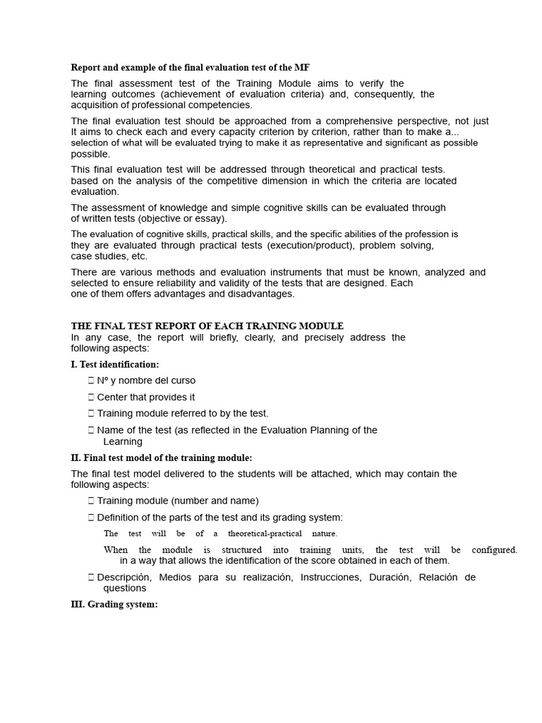 Example of Final Assessment Test of The MF | PDF | Educational ...