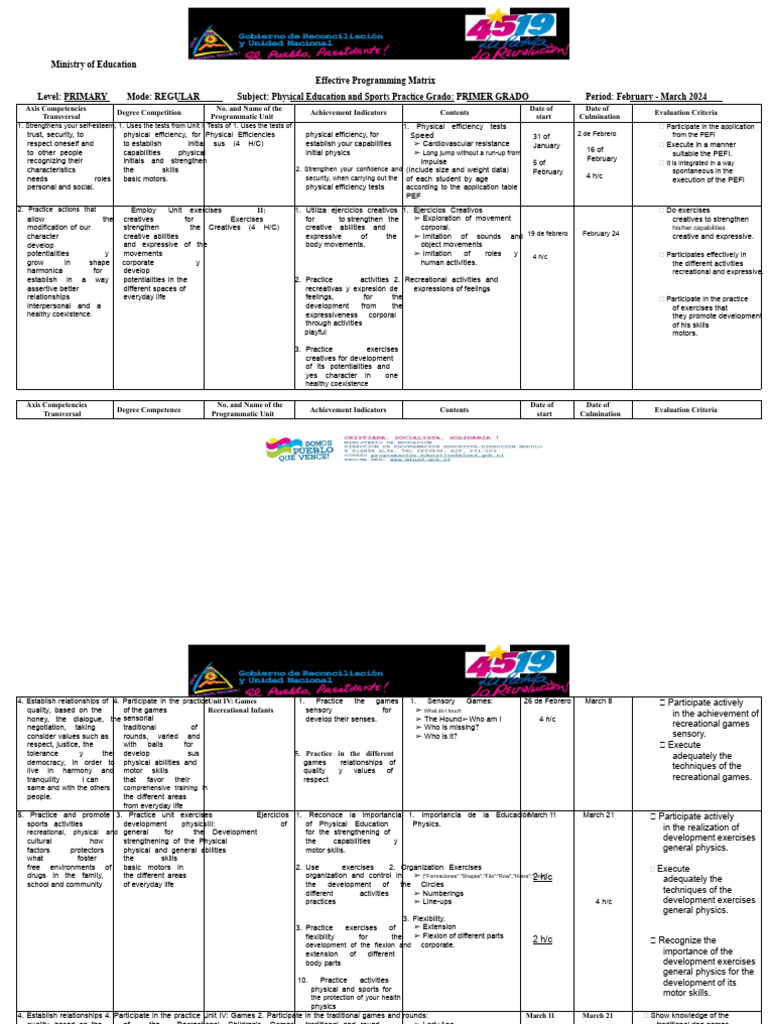 Primary Physical Education Program 2024 | PDF | Physical Education | Chess