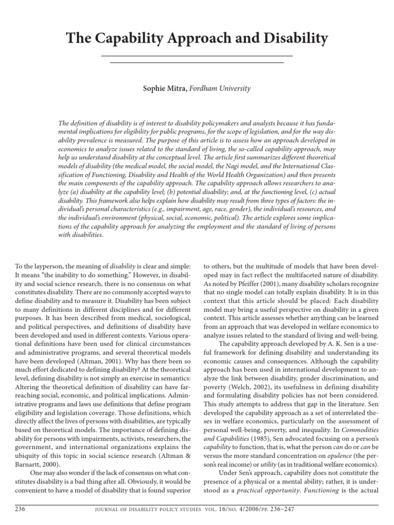 Capability Approach & Disability | PDF | Disability | Poverty