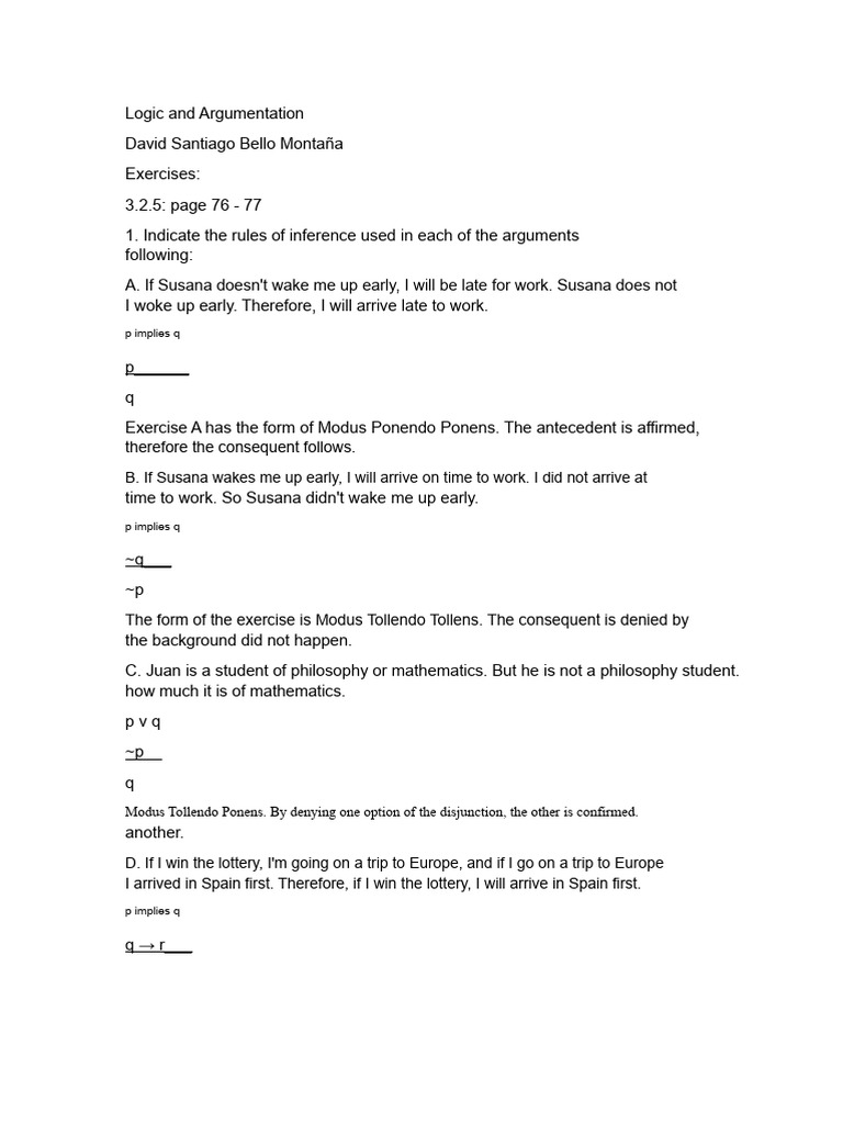 Logic Exercises: Inference Rules Explained | PDF | Logical Expressions ...
