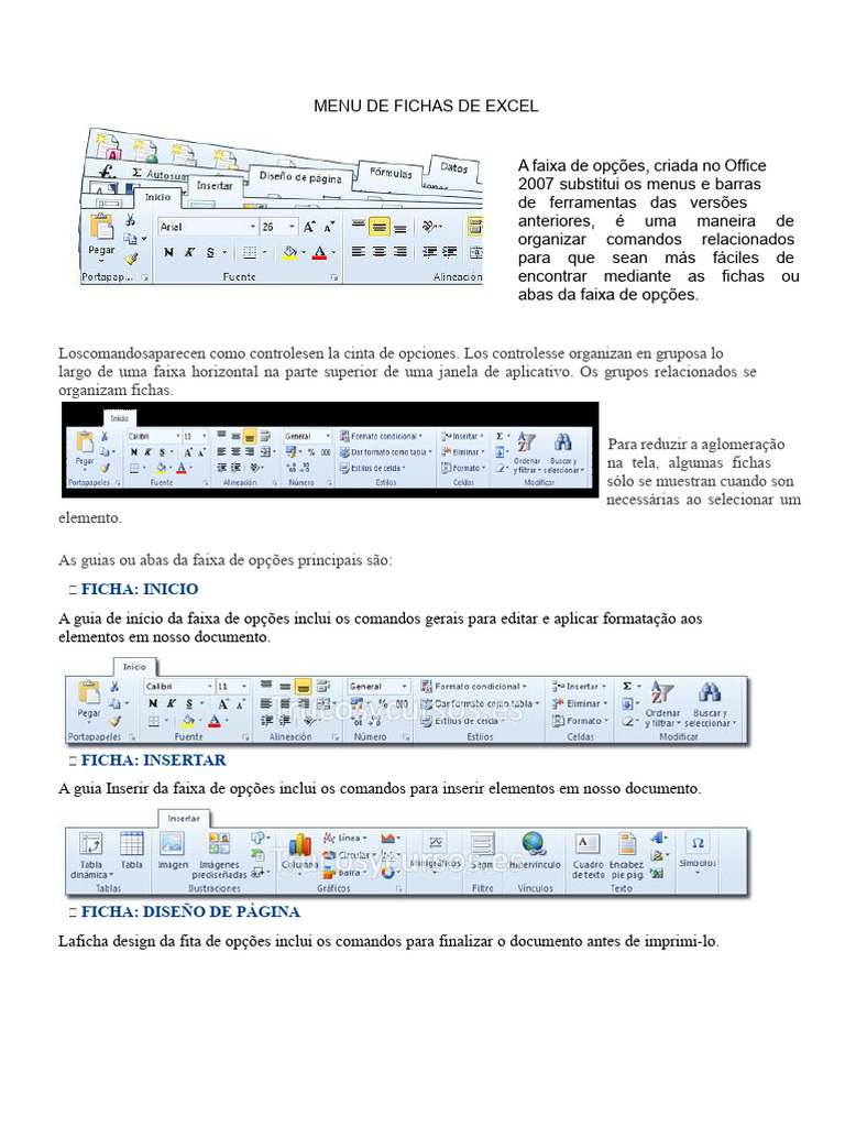 Menu de Fichas do Excel, Word e Power Point 2019 | PDF | Microsoft ...