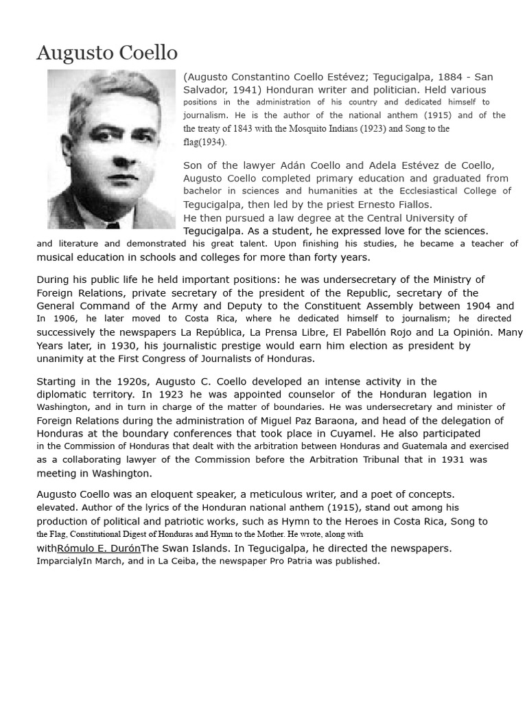 Augusto Coello: Honduran Writer & Politician | PDF | Honduras