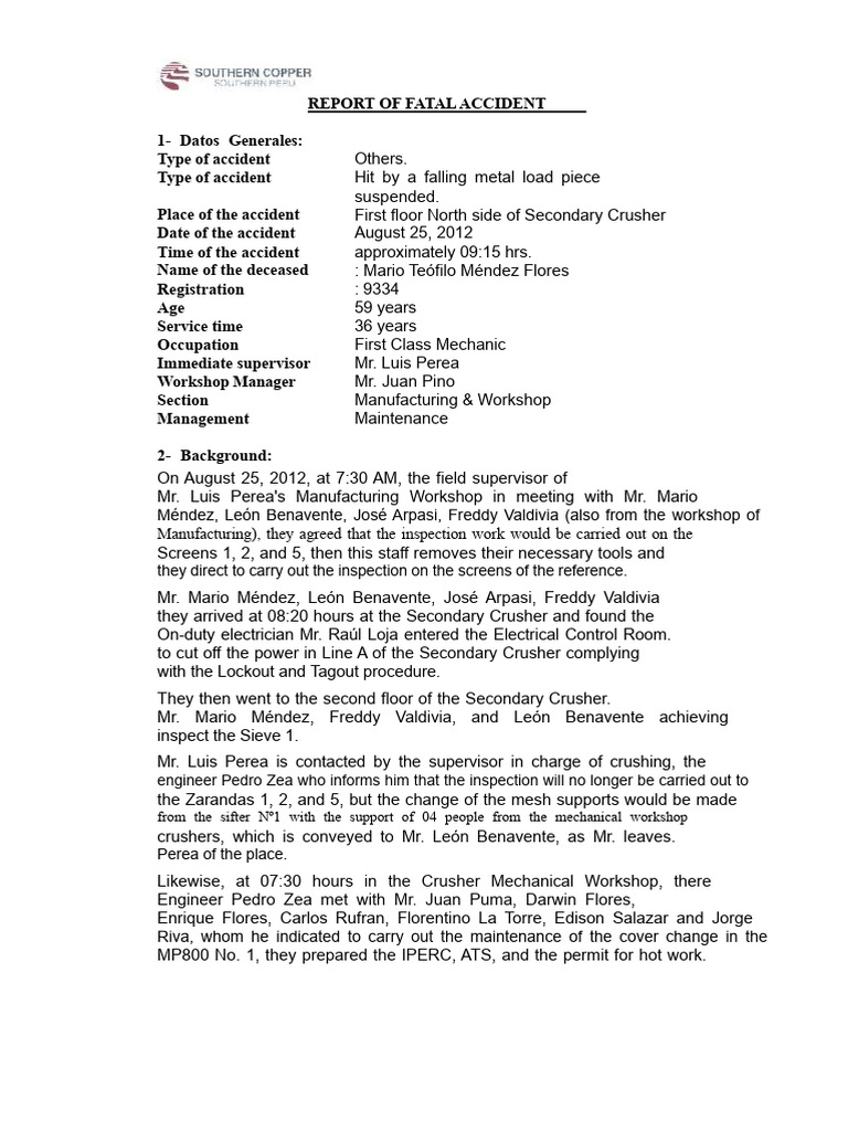 Fatal Accident Report: Metal Load Incident | PDF | Crane (Machine ...