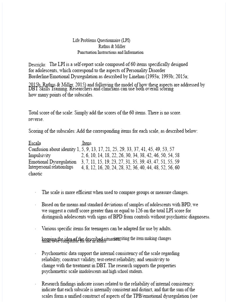 Life Problems Inventory for Adolescents | PDF | Borderline Personality ...