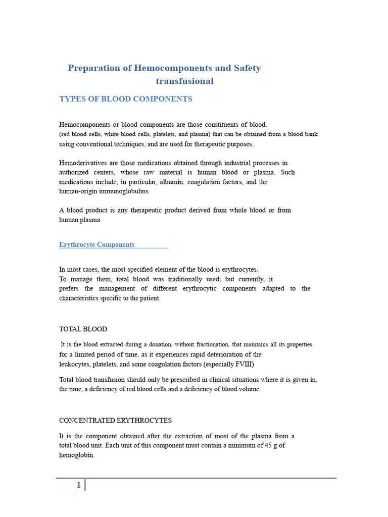 Blood Component Preparation and Safety | PDF | Blood Plasma | Blood