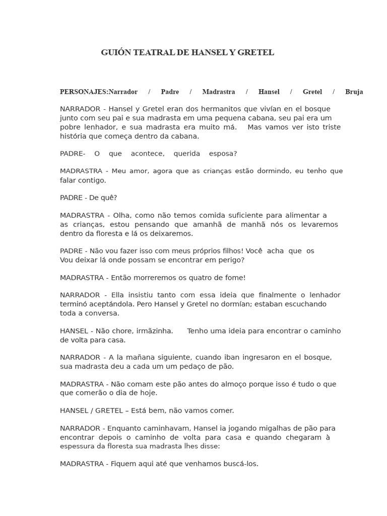 Guion Teatral: Hansel y Gretel | PDF | João e Maria