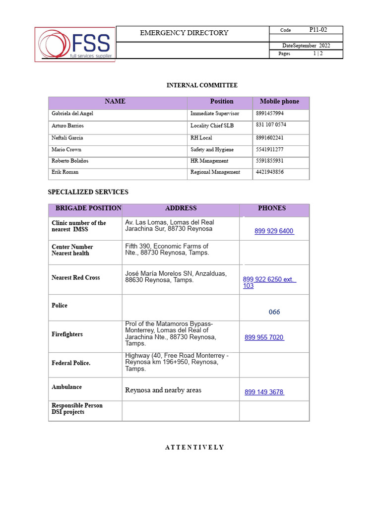 P11-02 Emergency Directory Reynosa | PDF