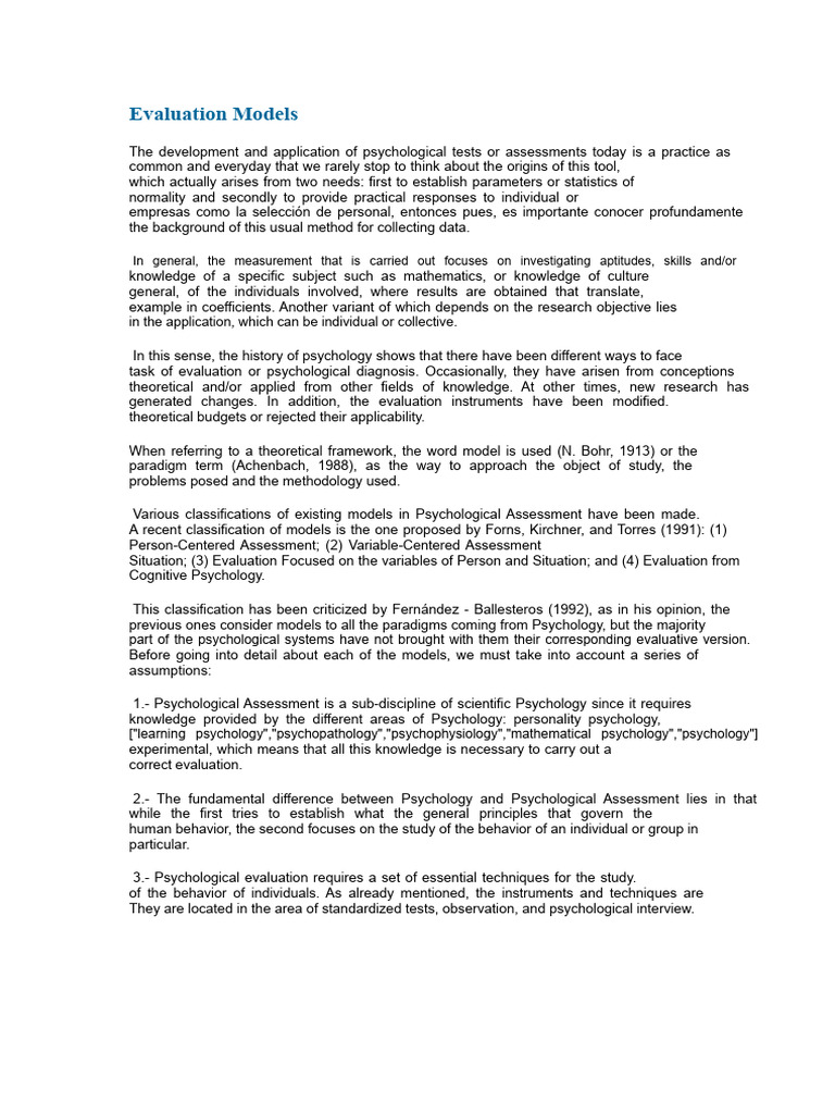 Psychological Assessment Models Explained | PDF | Behaviorism ...