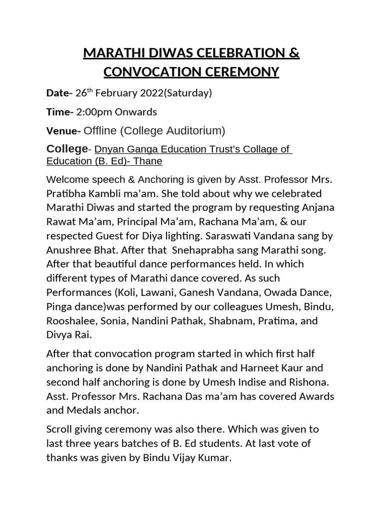 Marathi Diwas Celebration & Convocation 2022 | PDF