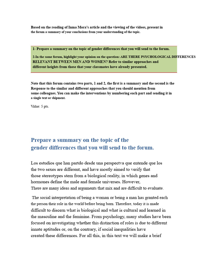 Based On The Reading of The Article by Inma Mora and The DIFFERENCE ...