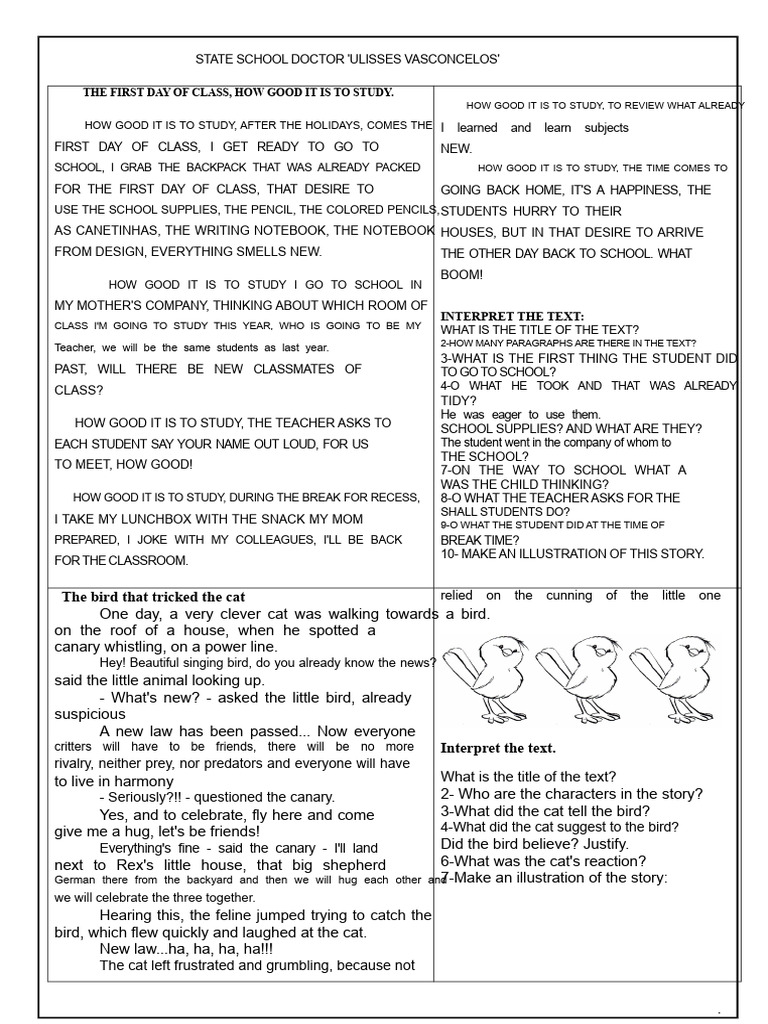 Text Interpretation The First Day of Class How Good It Is To Study 4th ...