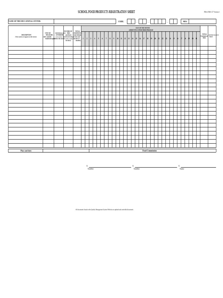 Pra-For-127 School Feeding Product Registration Form | PDF | Economies