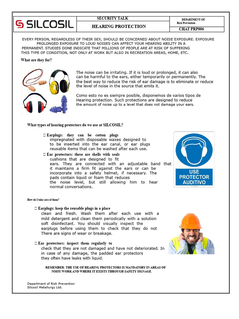Hearing Protection Guidelines at Silcosil | PDF | Sound | Audiology