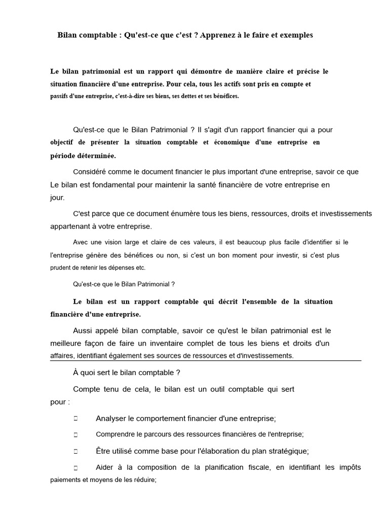 Comprendre le Bilan Comptable et son Importance | PDF | Bilan comptable ...