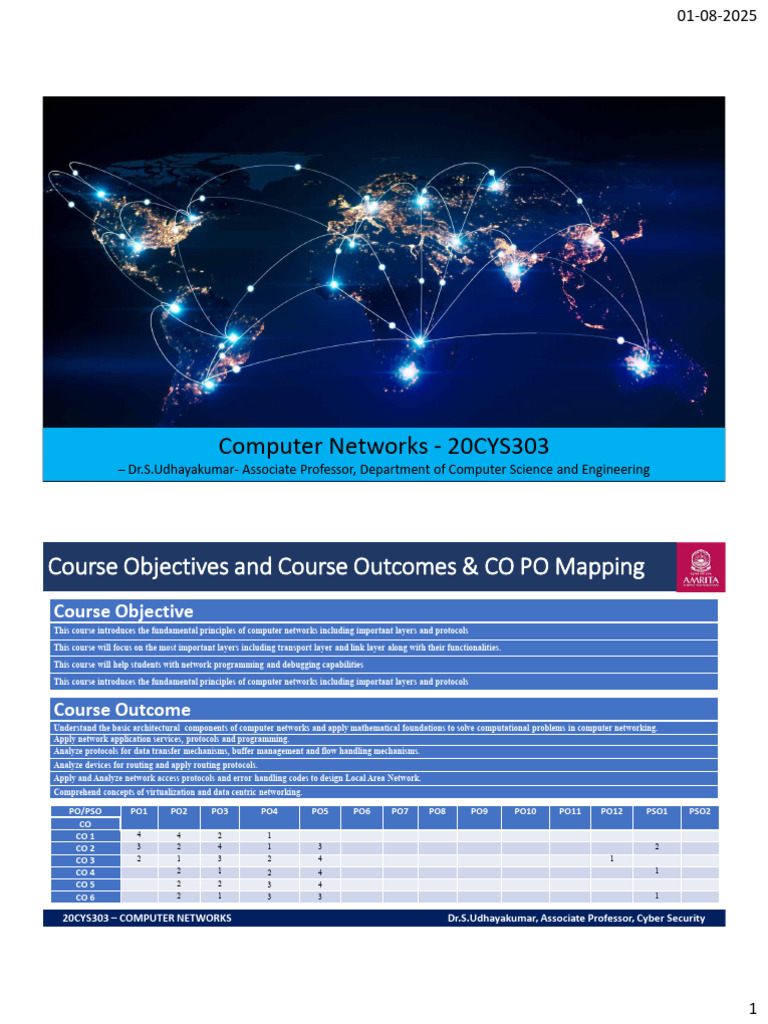 Computer Networks - 20CYS303: Course Objectives and Course Outcomes & CO PO Mapping | PDF ...