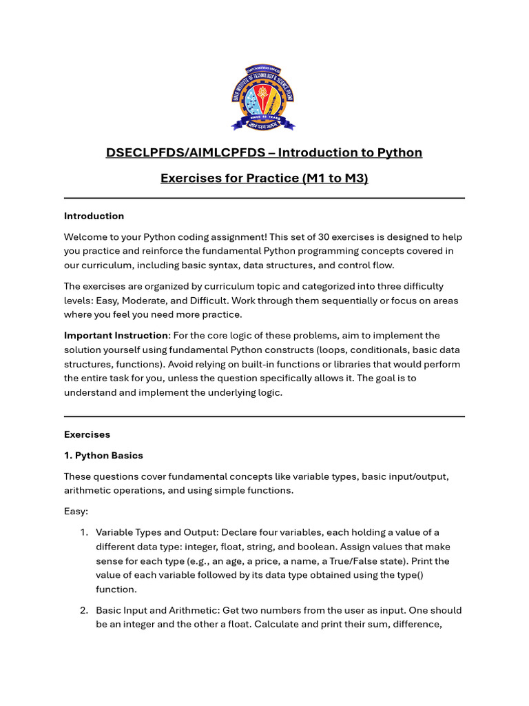 DSECLPFDS - Python Exercise 1 | PDF | Data Type | Control Flow
