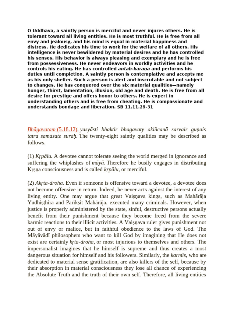 Saintly Qualities of a Devotee | PDF | Pleasure | Happiness