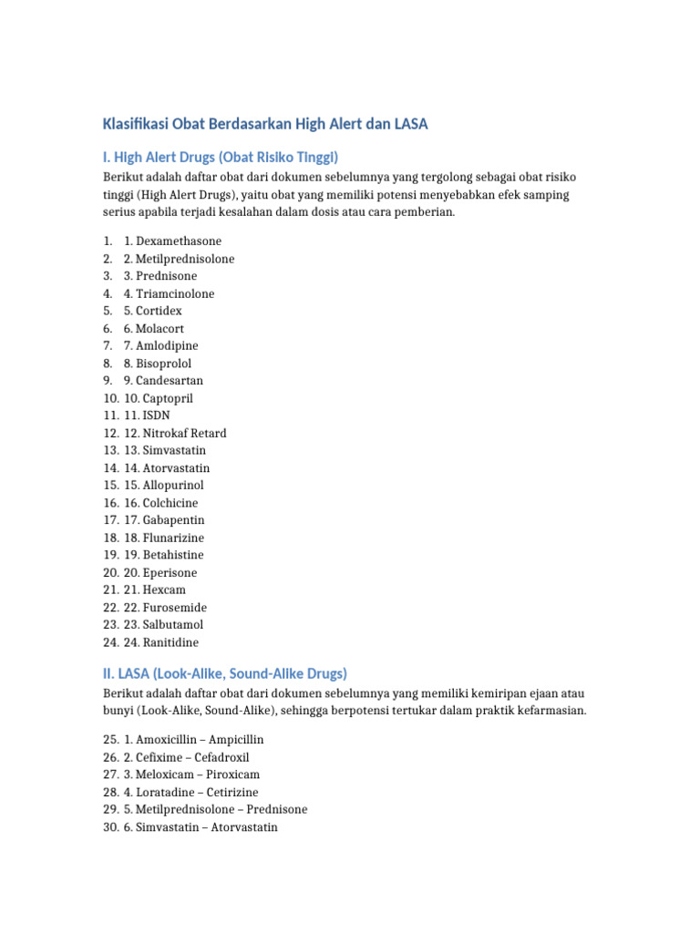 Klasifikasi Obat: High Alert & LASA | PDF