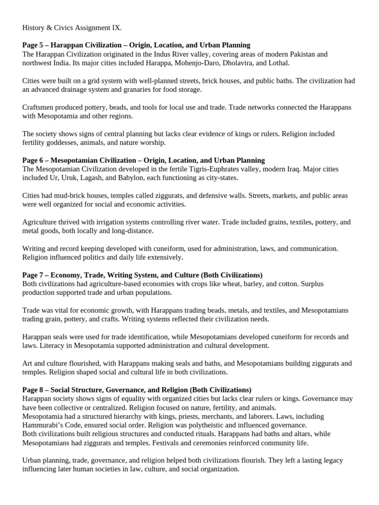 History & Civics Assignment IX | PDF | Mesopotamia