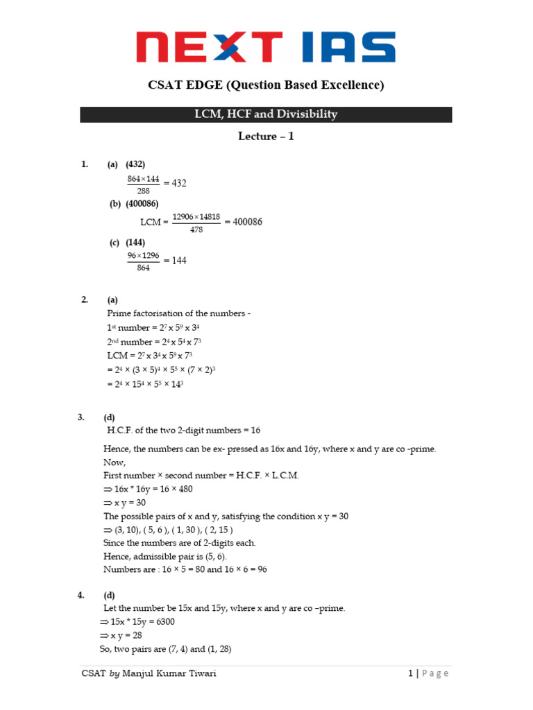 LCM, HCF and Divisibility (Expln.) | PDF | Number Theory | Arithmetic