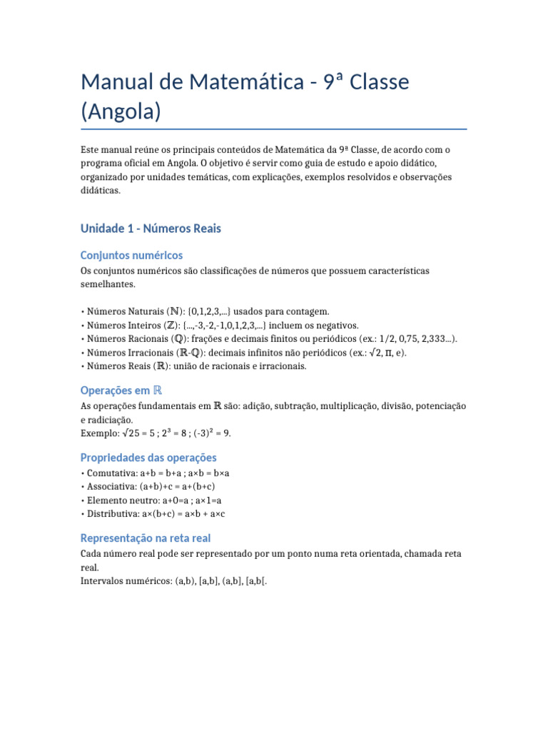 Manual de Matemática 9ª Classe Angola | PDF | Número real | Números