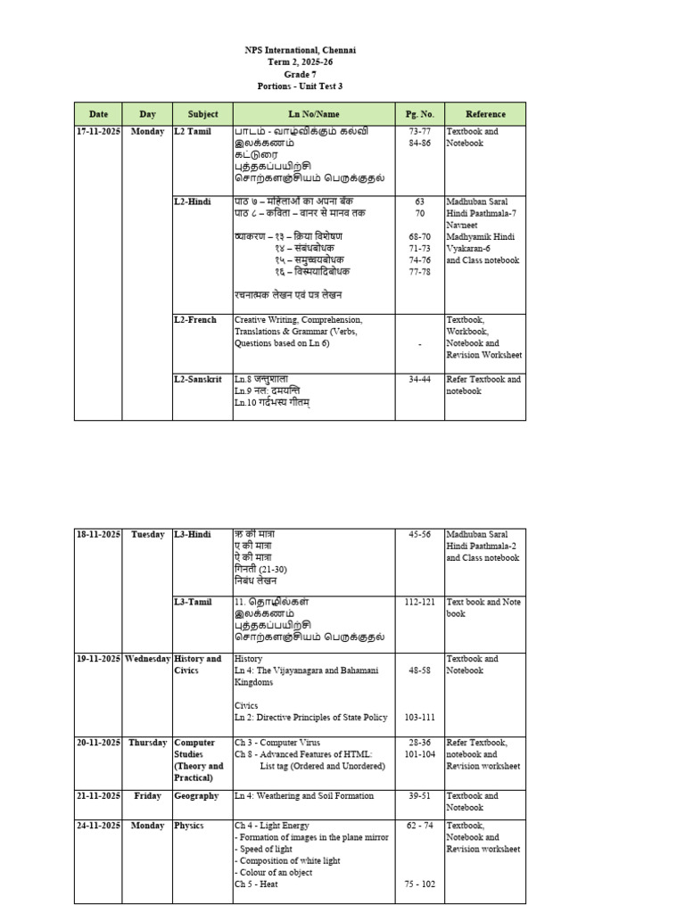 Grade 7 Unit Test 3 Portions 2025-26 2015752313 1761570753 | PDF