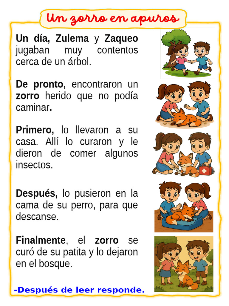 Lectura Un Cuento Un Zorro en Apuros (Conectores | PDF