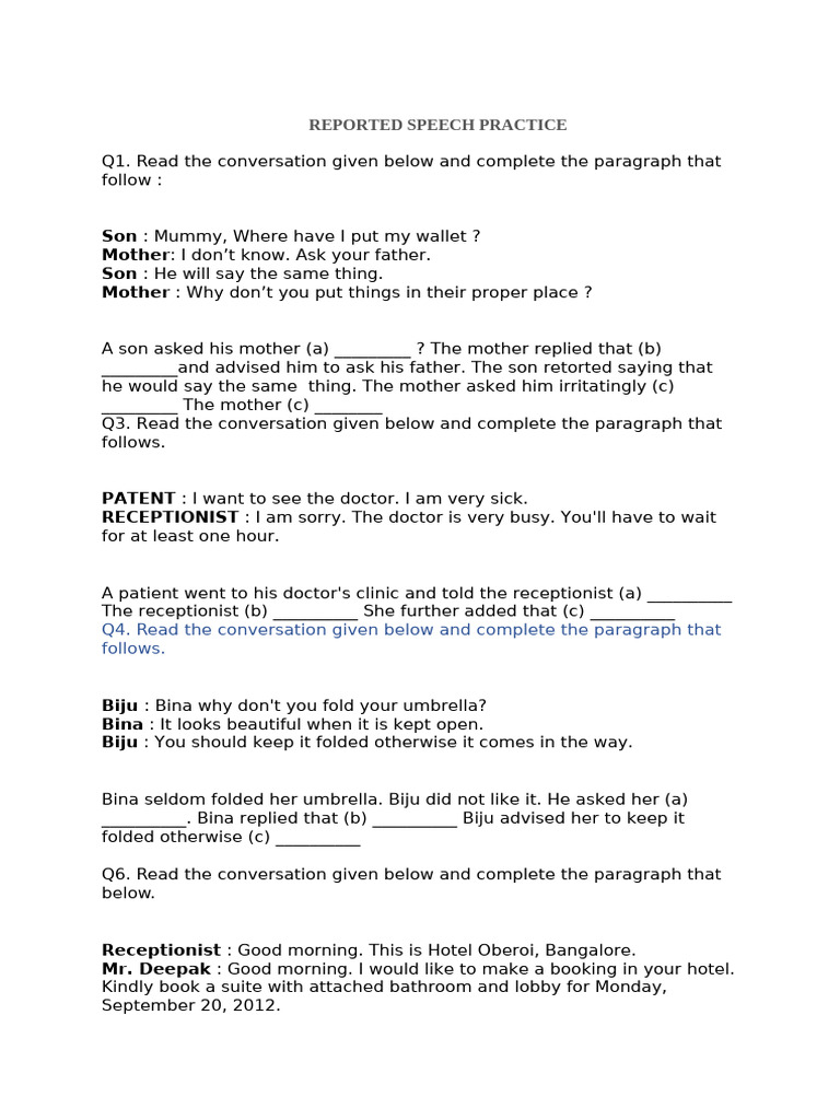 Reported Speech Test | PDF