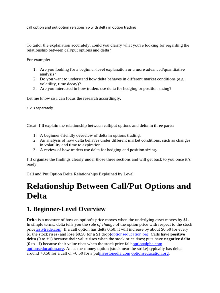 Call Option and Put Option Relationship With Delta in Option Trading ...
