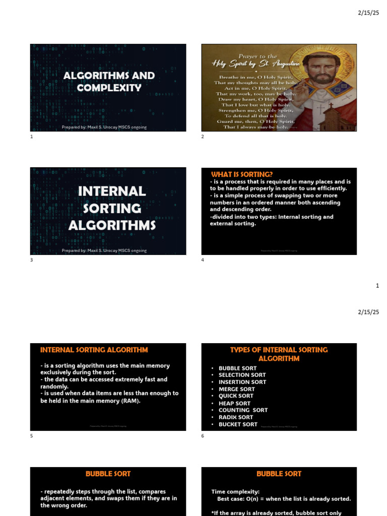 Internal Sorting Algorithms | PDF | Time Complexity | Algorithms And Data Structures