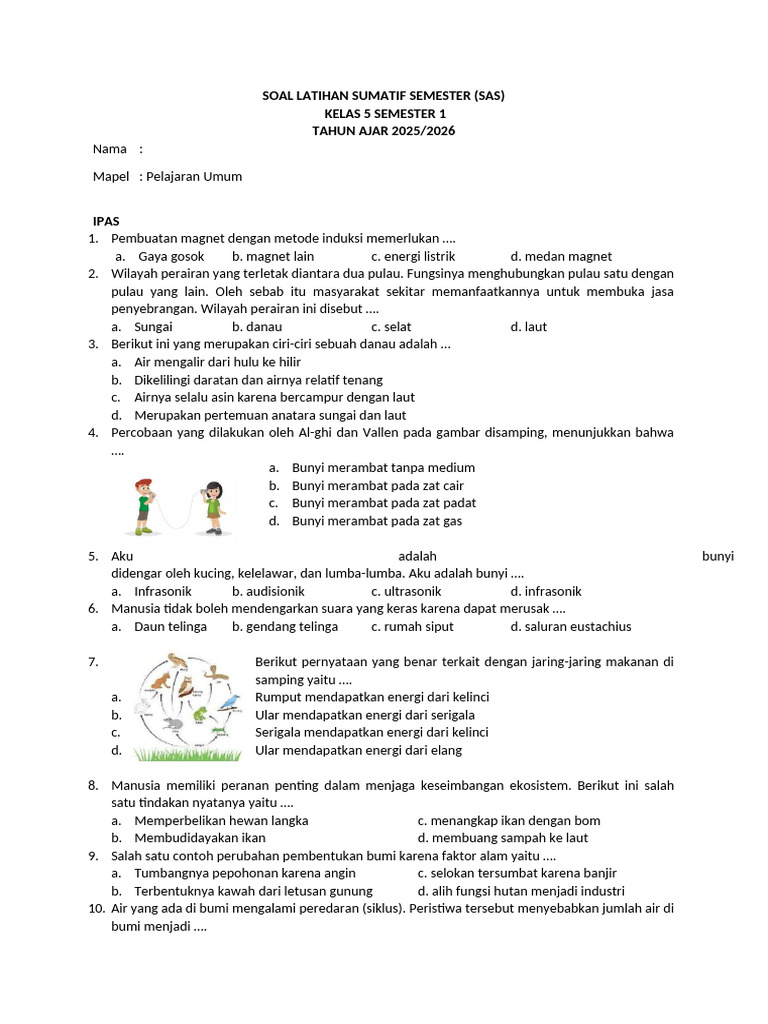 Soal Latihan Sumatif Semester 1 Kelas 5 | PDF