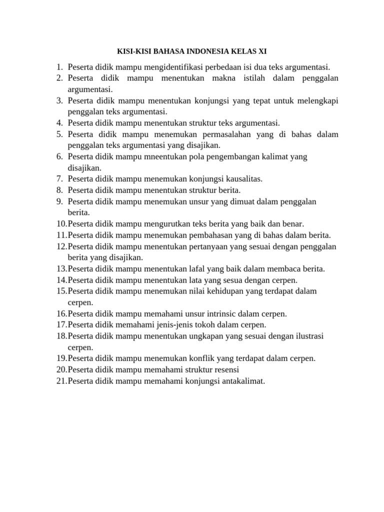 Kisi Asas Bahasa Indonesia Xi | PDF